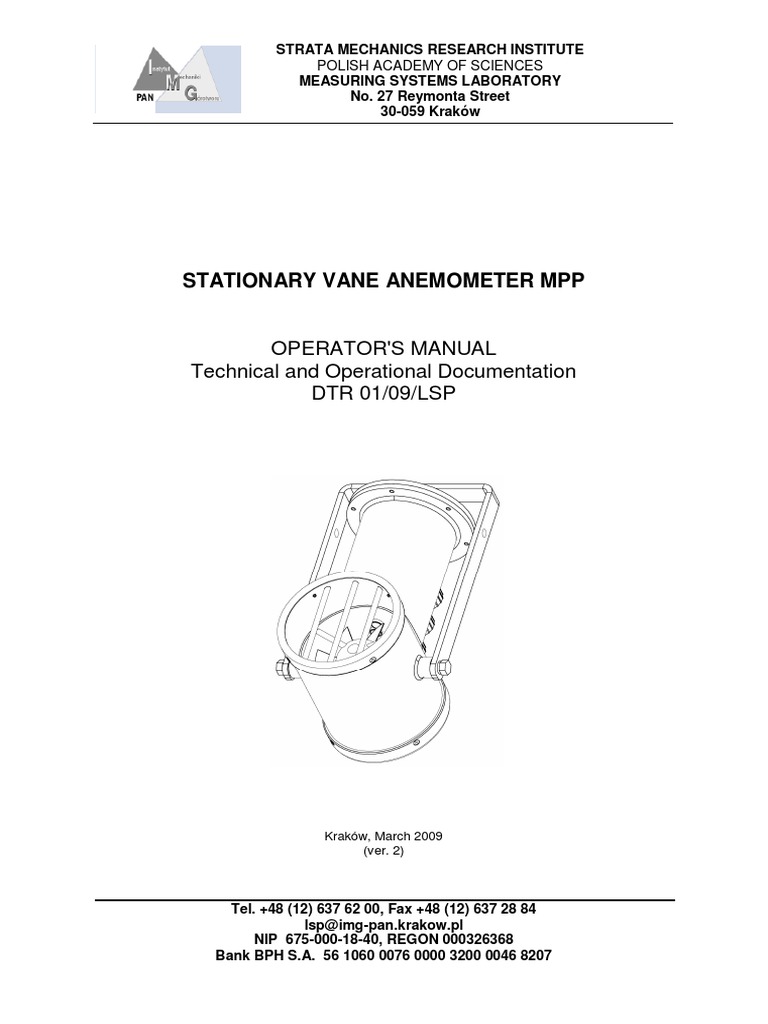 Operation and Technical Manual for the Stationary Vane Anemometer MPP ...