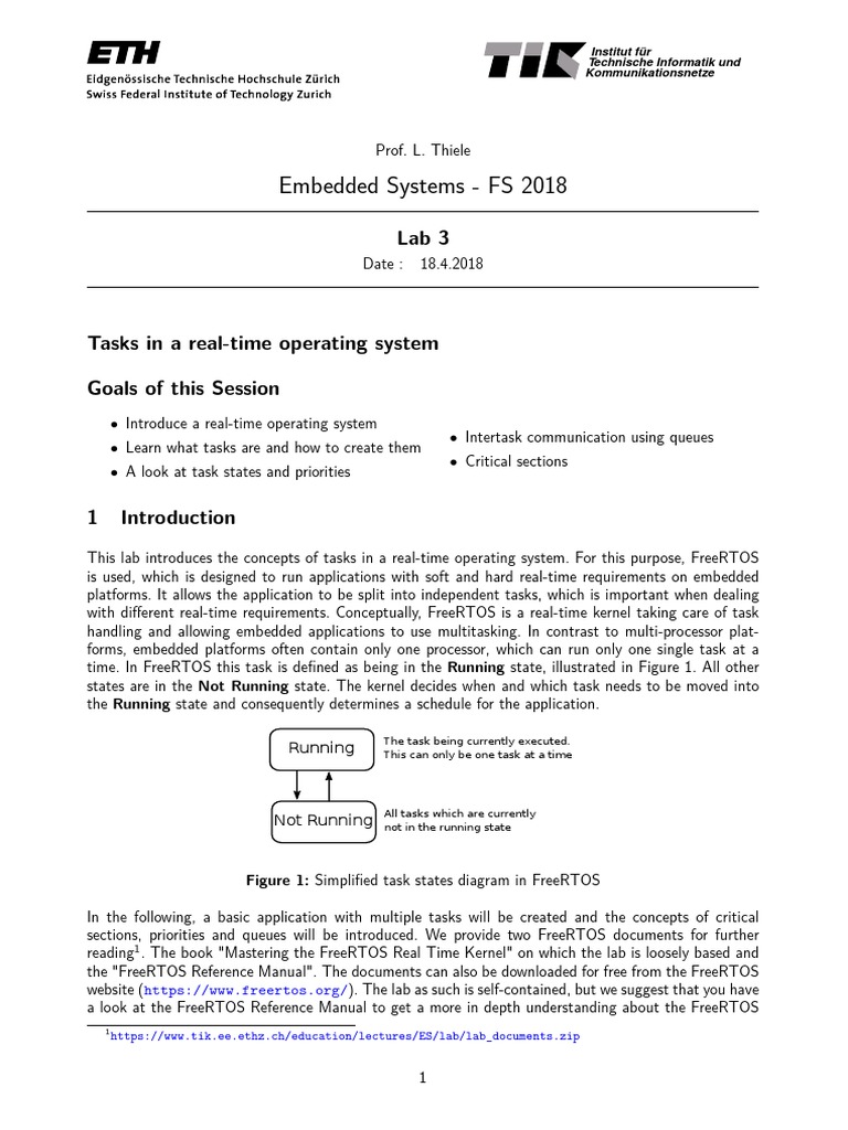 Embedded Systems Fs 2018 Figure 1 Simplified Task States Diagram In Freertos Pdf Pointer 
