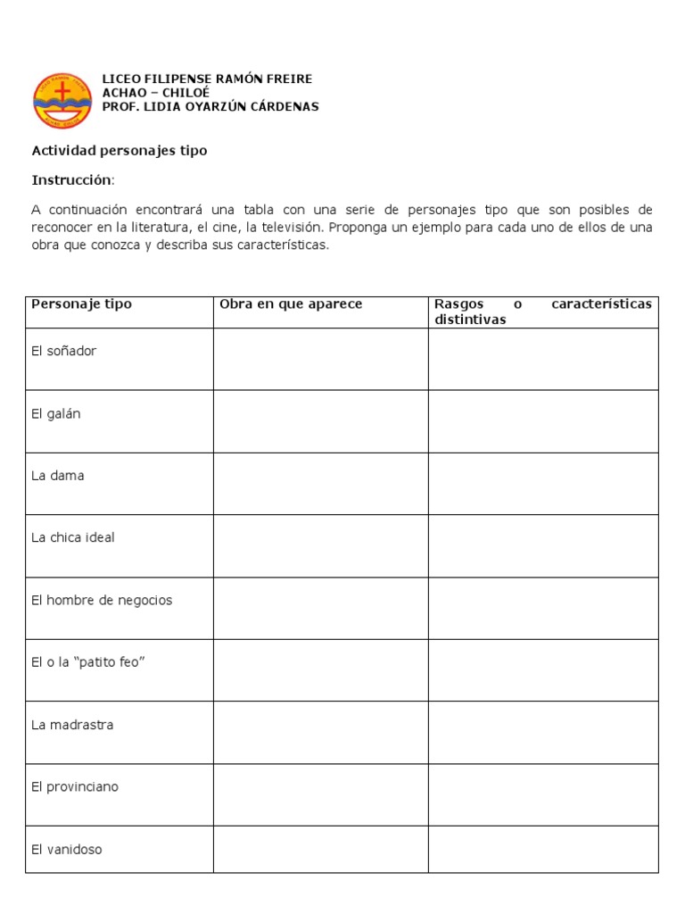 1°M Actividad Personajes Tipo | PDF