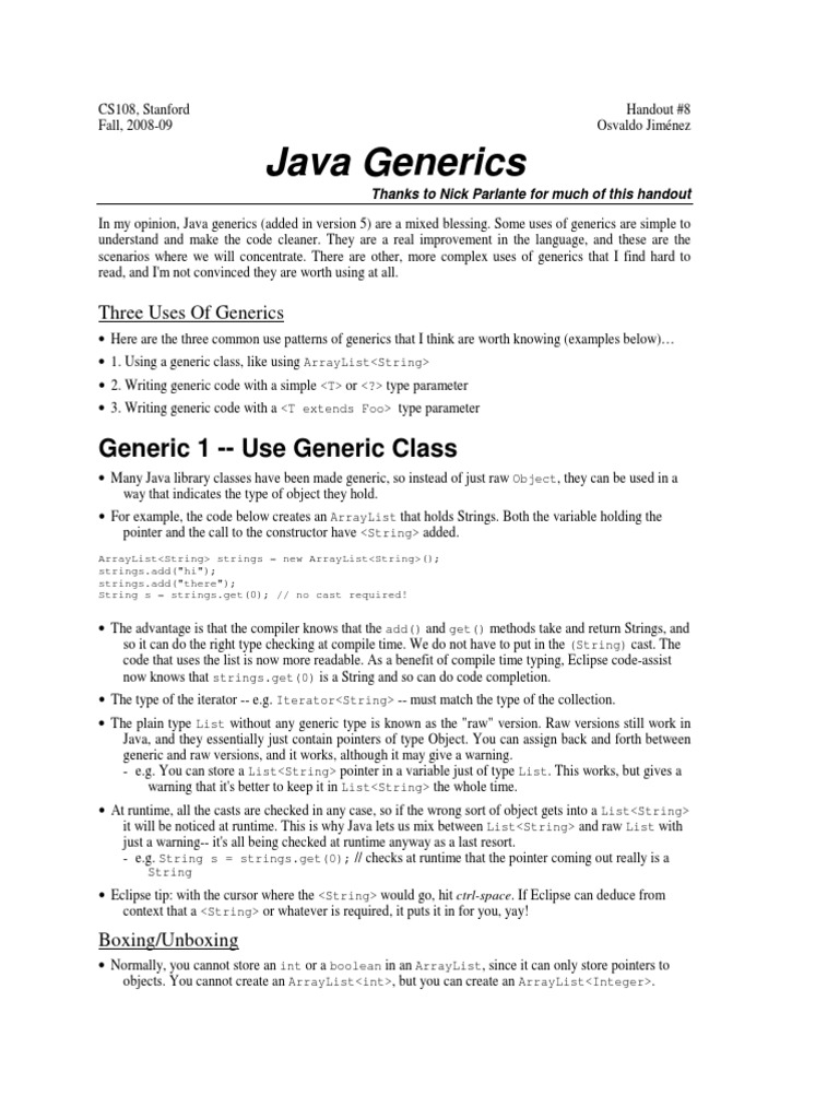 Java Generics | PDF | Data Type | Class (Computer Programming) Java Generics | PDF | Data Type | Class (Computer Programming)