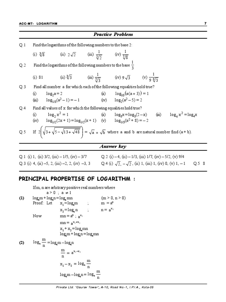 Logarithm Practice Problems and Solutions | PDF | Logarithm ...