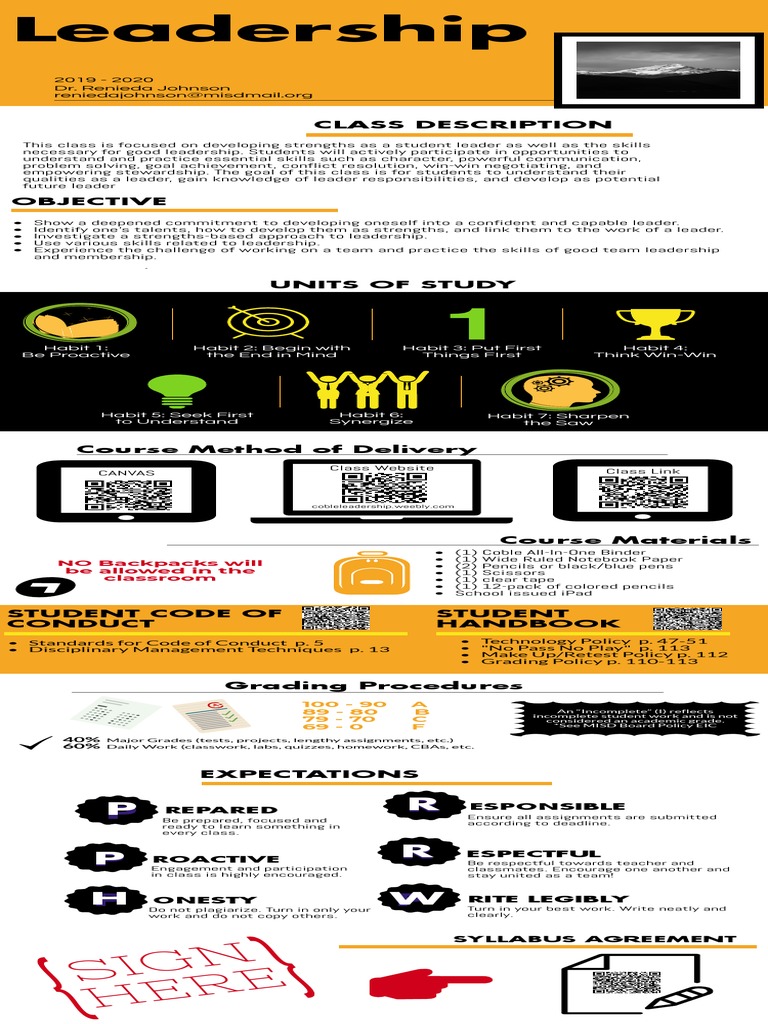 2019-2020 Leadership Syllabus | PDF | Homework | Leadership