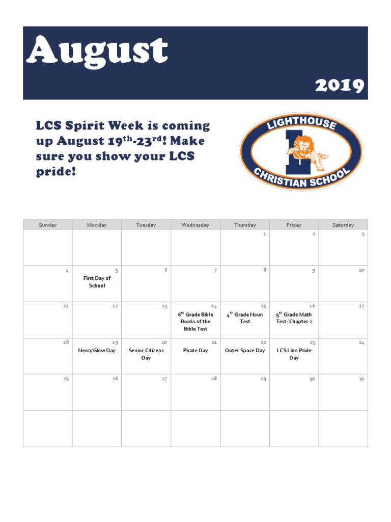 August Calendar | PDF
