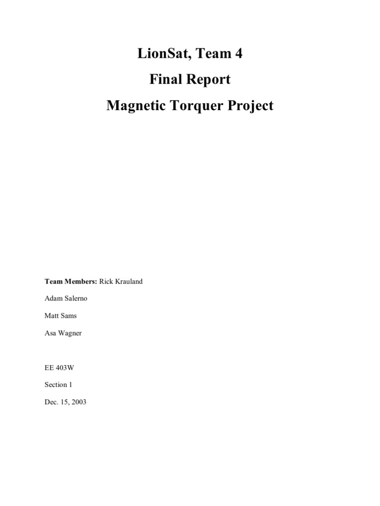 Design and Implementation of an Attitude Control Magnetic Torque Rod ...