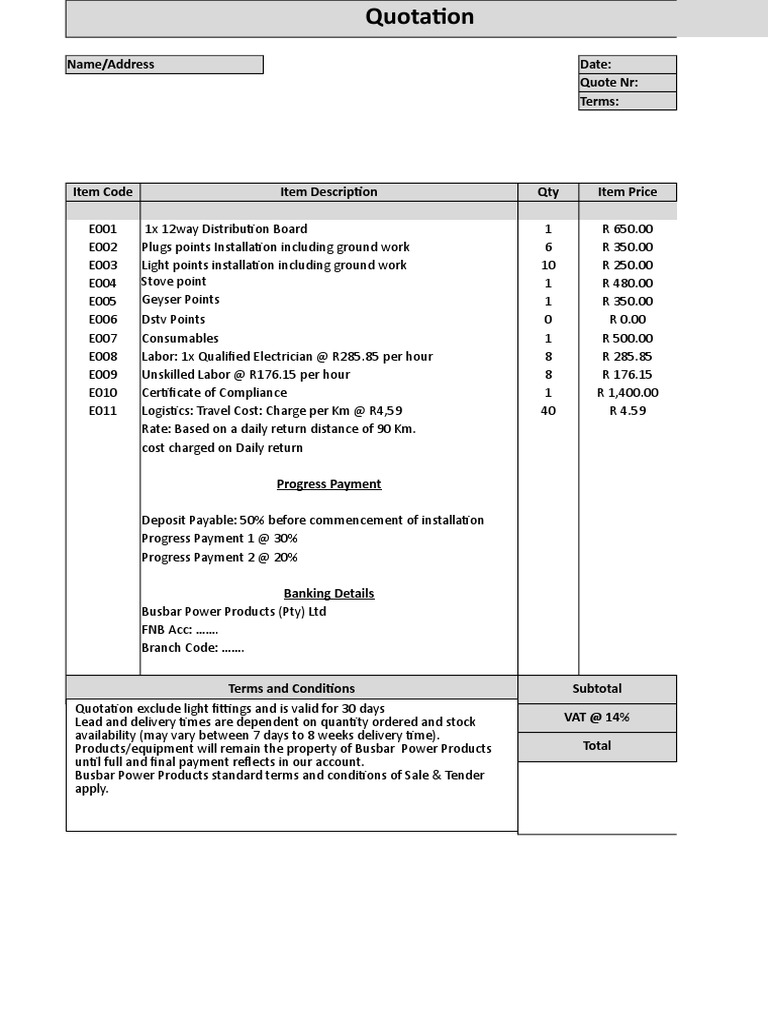 Electrical Installation Quotation Details | PDF | Electricity ...