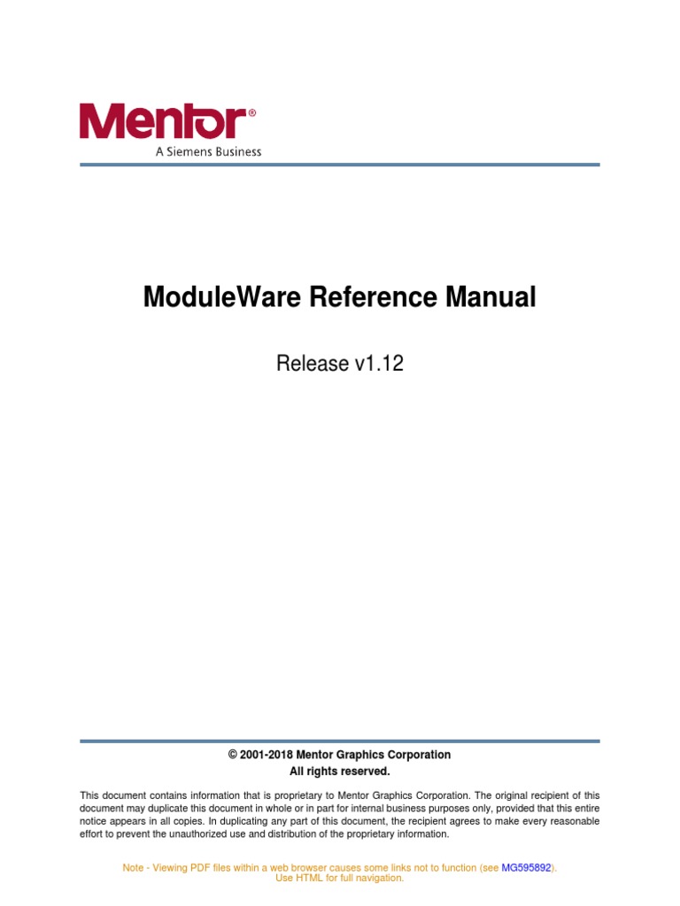 Mentor Graphics Corporation, ModuleWare Reference Manual. Release v1.12 ...