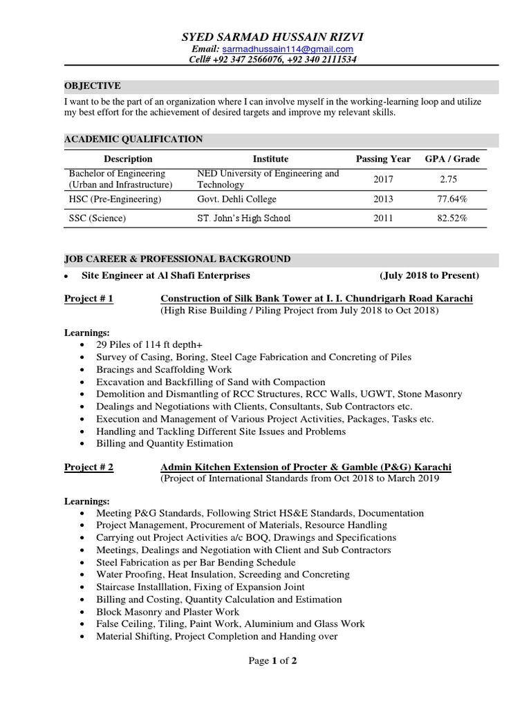Curriculum Vitae Syed Sarmad Hussain Rizvi PDF | PDF | Road | Karachi