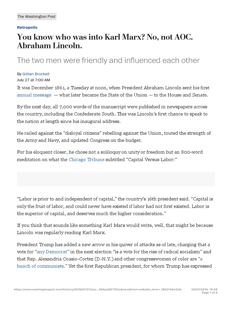 Lincoln's Ties to Karl Marx | PDF | Abraham Lincoln | Karl Marx