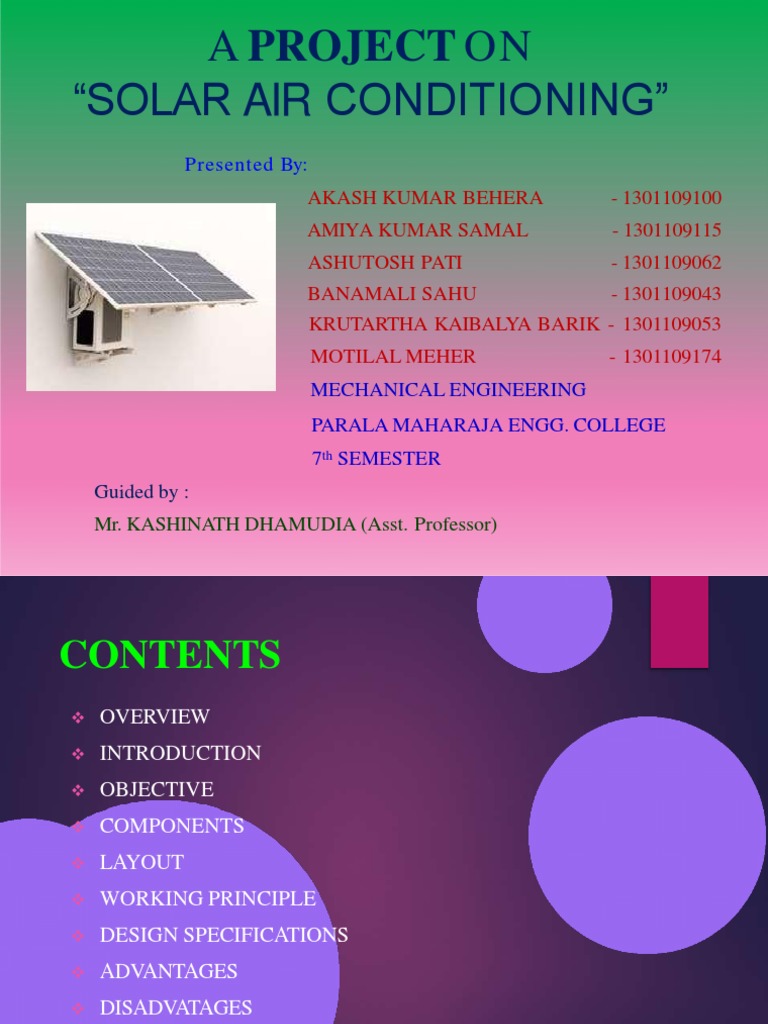 A Project On "Solar Air Conditioning": Presented by | PDF | Solar Power ...