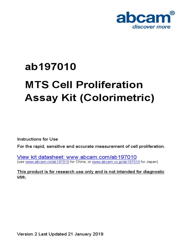 Ab197010 MTS Cell Proliferation Colorimetric Assay Kit Protocol v3b ...