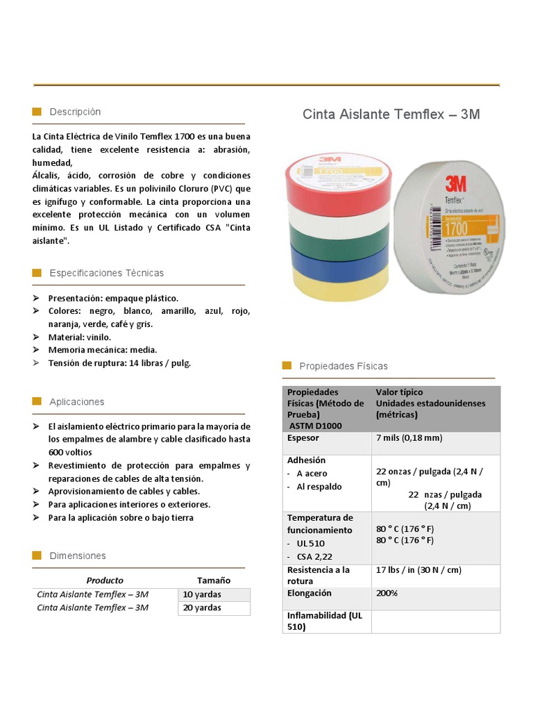 FT Cinta 3m-1700 | PDF | Cloruro de polivinilo | Aislador (Electricidad)