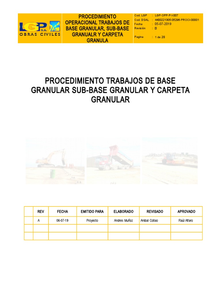 Procedimiento Base Granular Sub-Base Granular OK | PDF | Topografía | Naturaleza