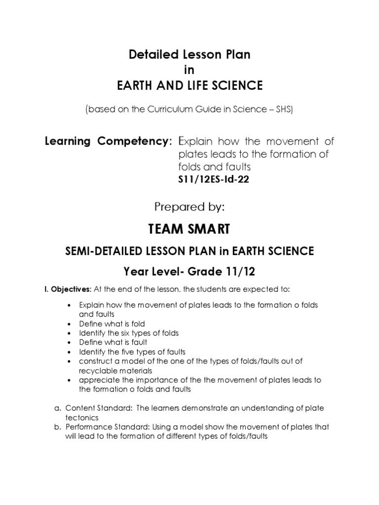 Detailed Lesson Plan in Earth and Life Science: Team Smart | Download ...