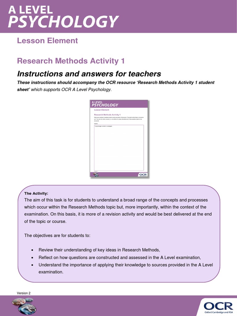 Research Methods Activity 1 Teacher Instructions | PDF | Test ...