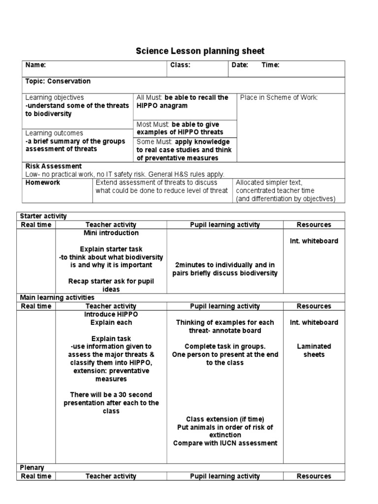 Lesson Plan - Conservation | PDF | Risk | Biodiversity
