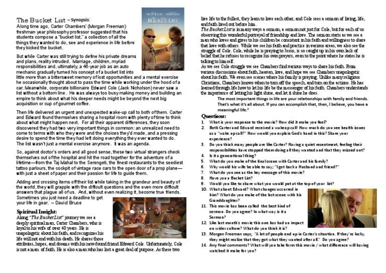 The Bucket List - Discussion Guide | PDF | Prayer | Faith