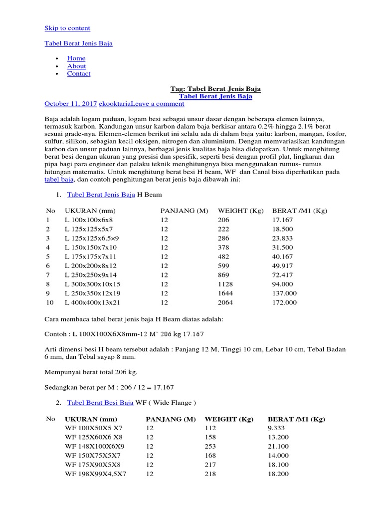 Tabel Berat Jenis Baja dan Dimensi Struktur Baja | PDF