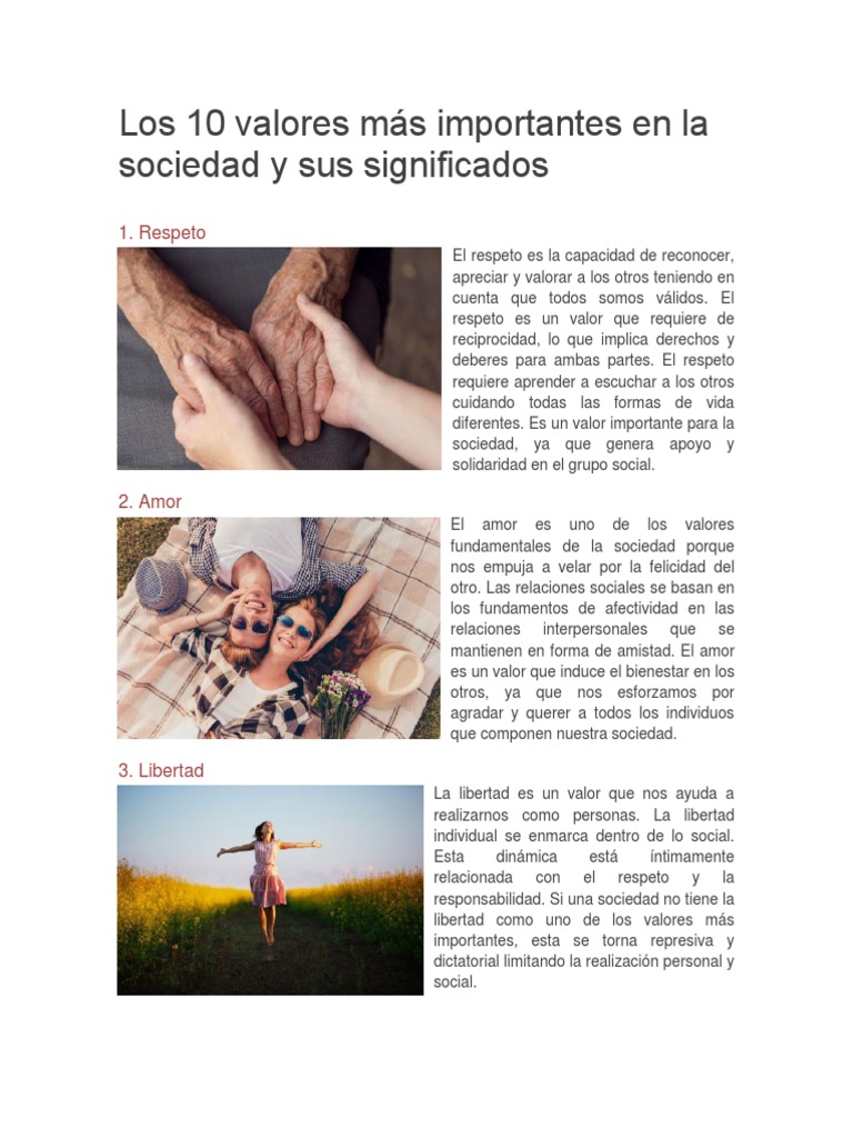 Los 10 Valores Más Importantes en La Sociedad | PDF | Tolerancia | Libertad