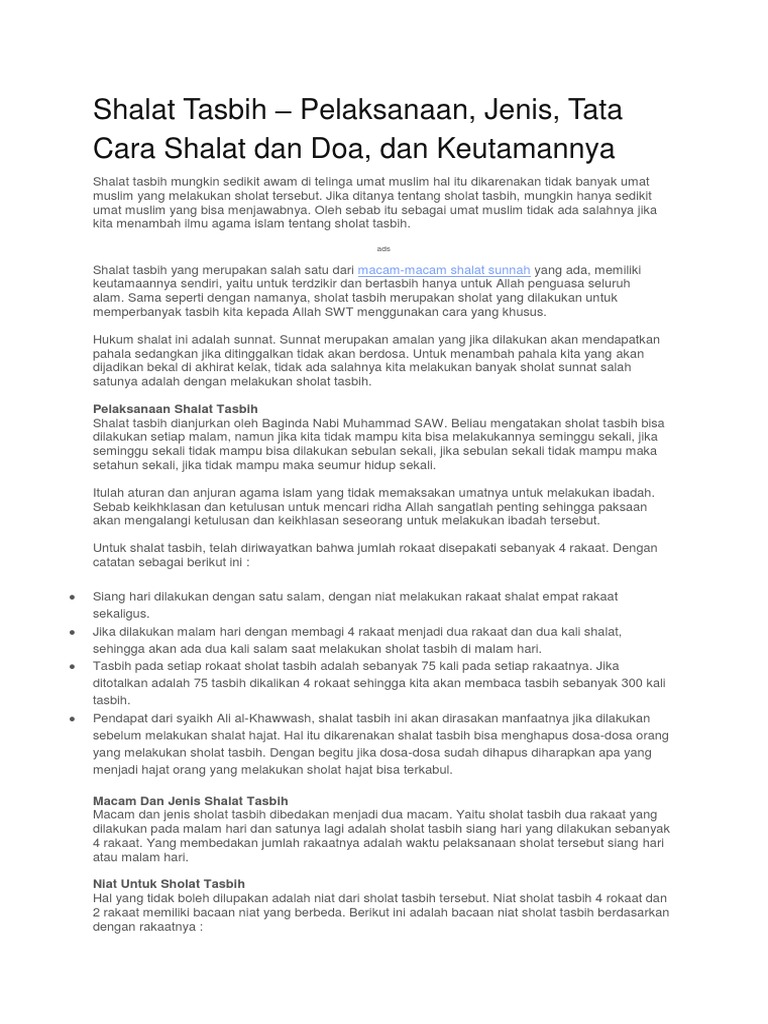Panduan Lengkap Sholat Tasbih | PDF