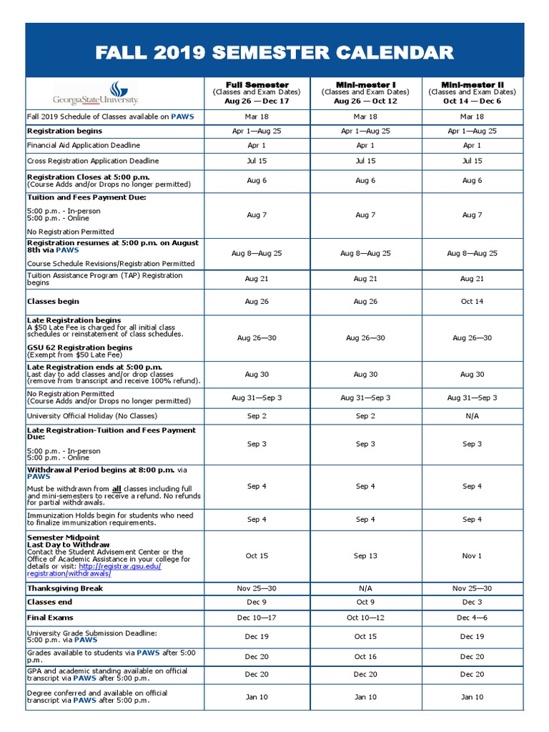 Fall 2019 Semester Calendar | Download Free PDF | Academia | Learning