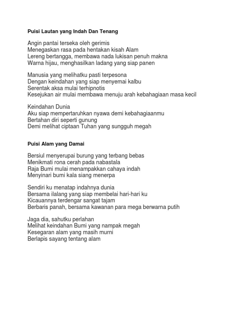 Puisi Lautan Yang Indah Dan Tenang | PDF