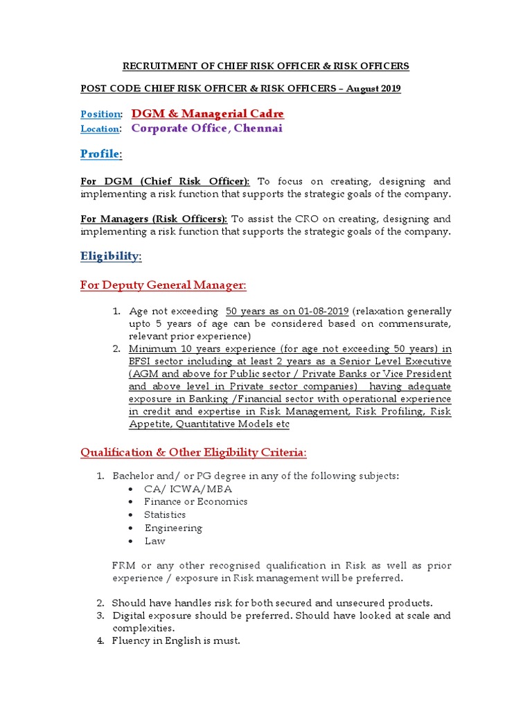 Profile: DGM & Managerial Cadre | PDF | Risk Management | Risk