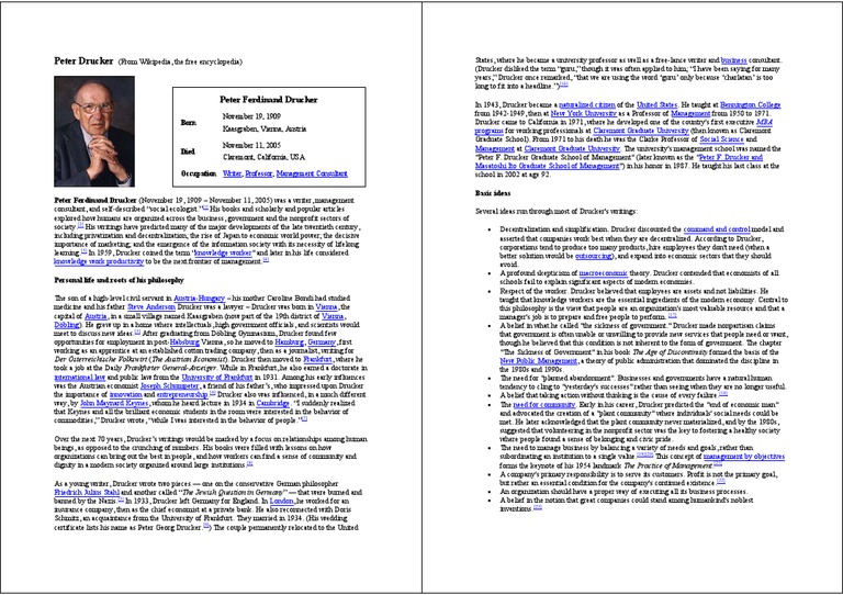 Peter Drucker, influential management consultant and writer | PDF ...