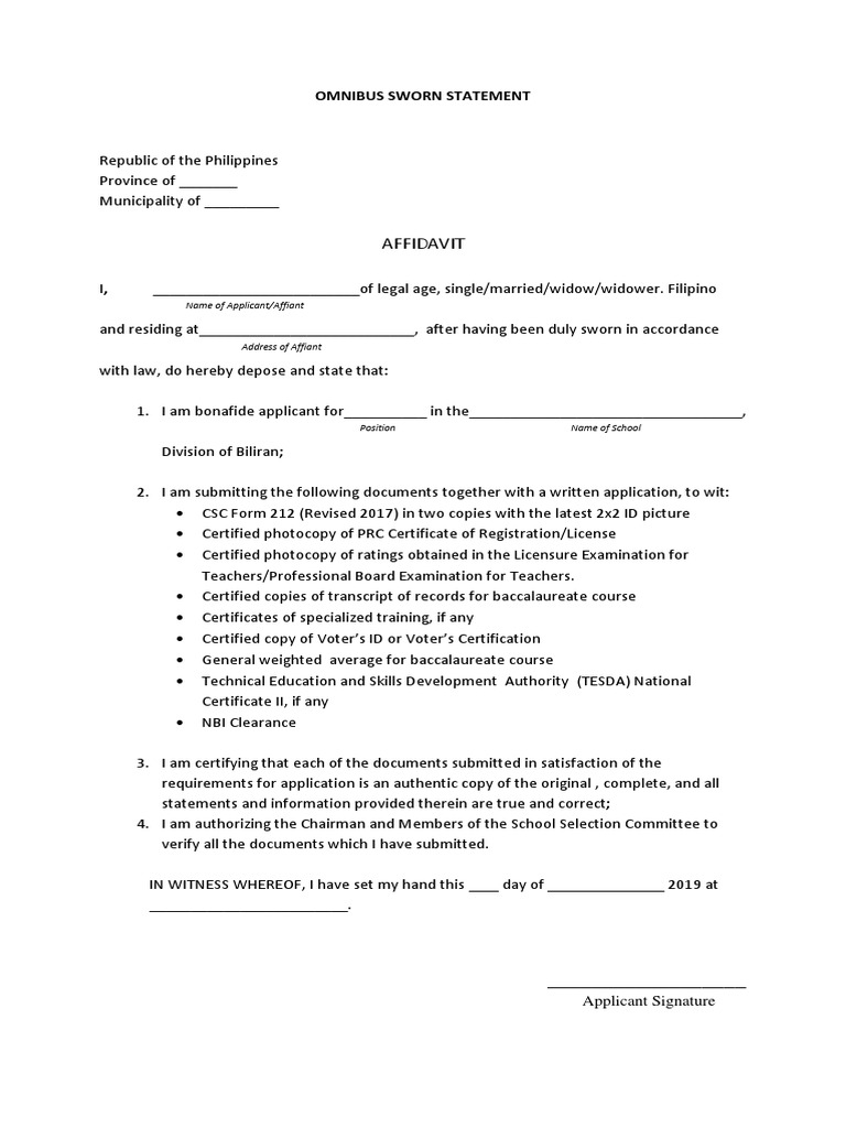 Omnibus Sworn Statement | Download Free PDF | Affidavit | Document
