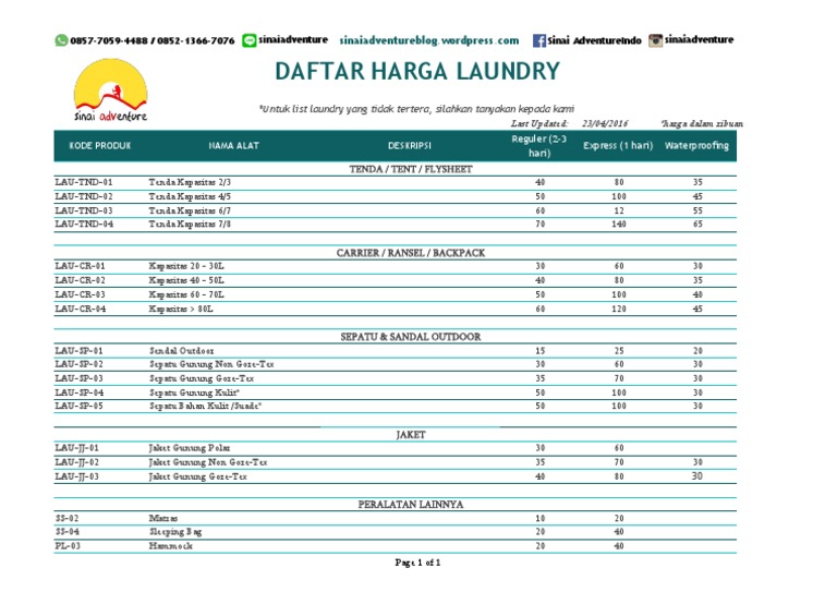 Daftar Harga Laundry | PDF