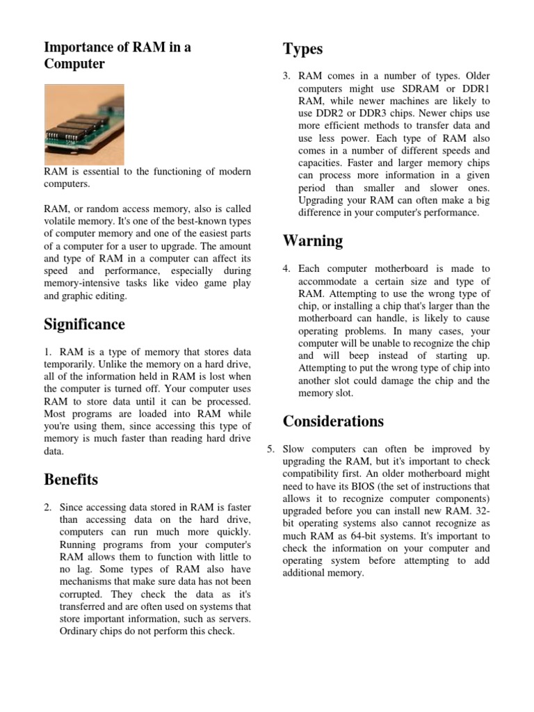 Importance of RAM in A Computer | PDF | Dynamic Random Access Memory | Random Access Memory