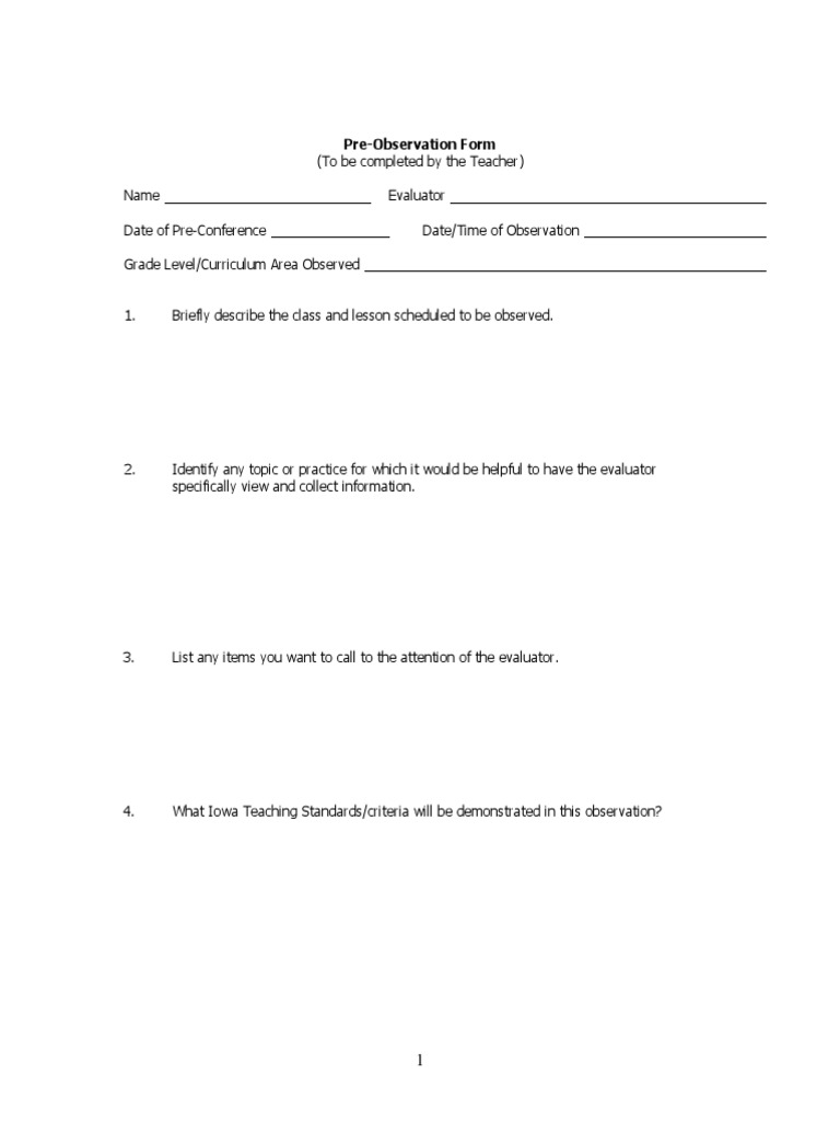 DO 20180105 ICSD - Pre Observation - Form PDF | PDF