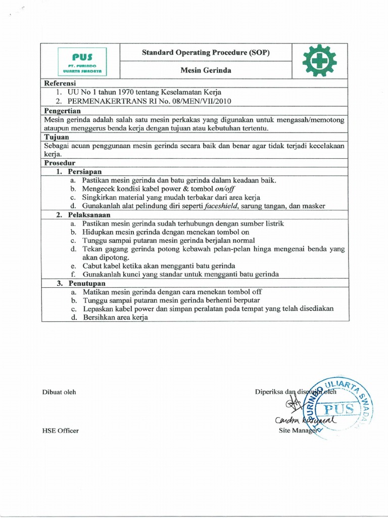 Sop Mesin Gerinda PDF | PDF