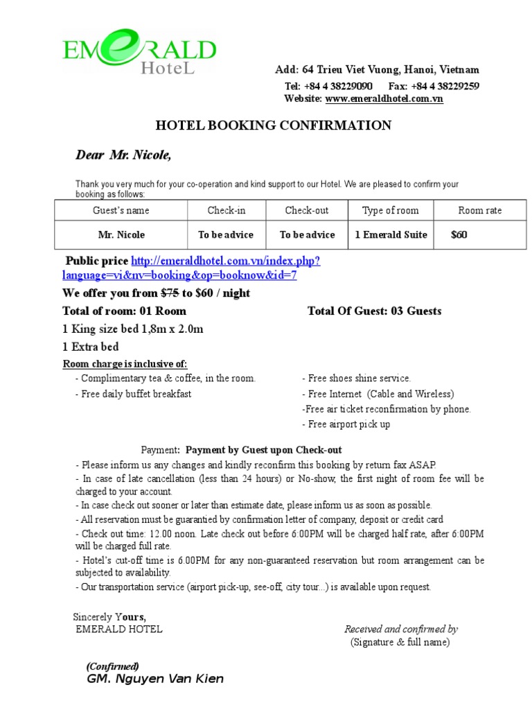 Booking Confirmation of Mr. Nicole | PDF