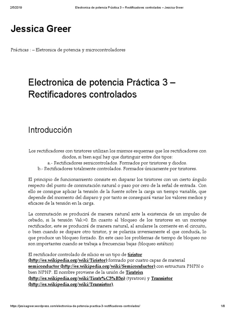 Electronica de Potencia Práctica 3 - Rectificadores Controlados - Jessica Greer | PDF ...
