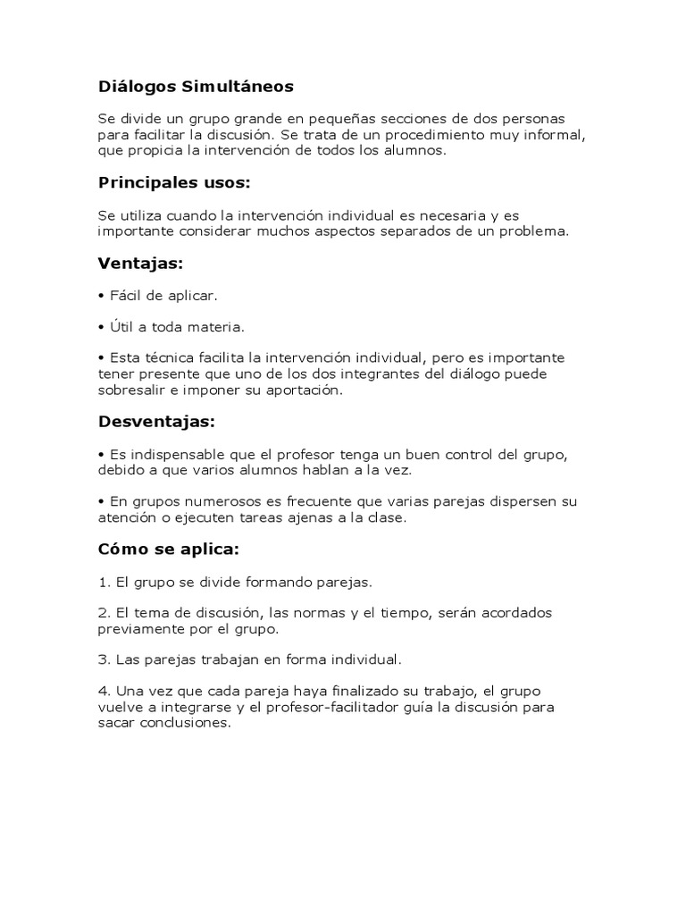 Diálogos simultáneos: una técnica para facilitar la discusión en grupos ...
