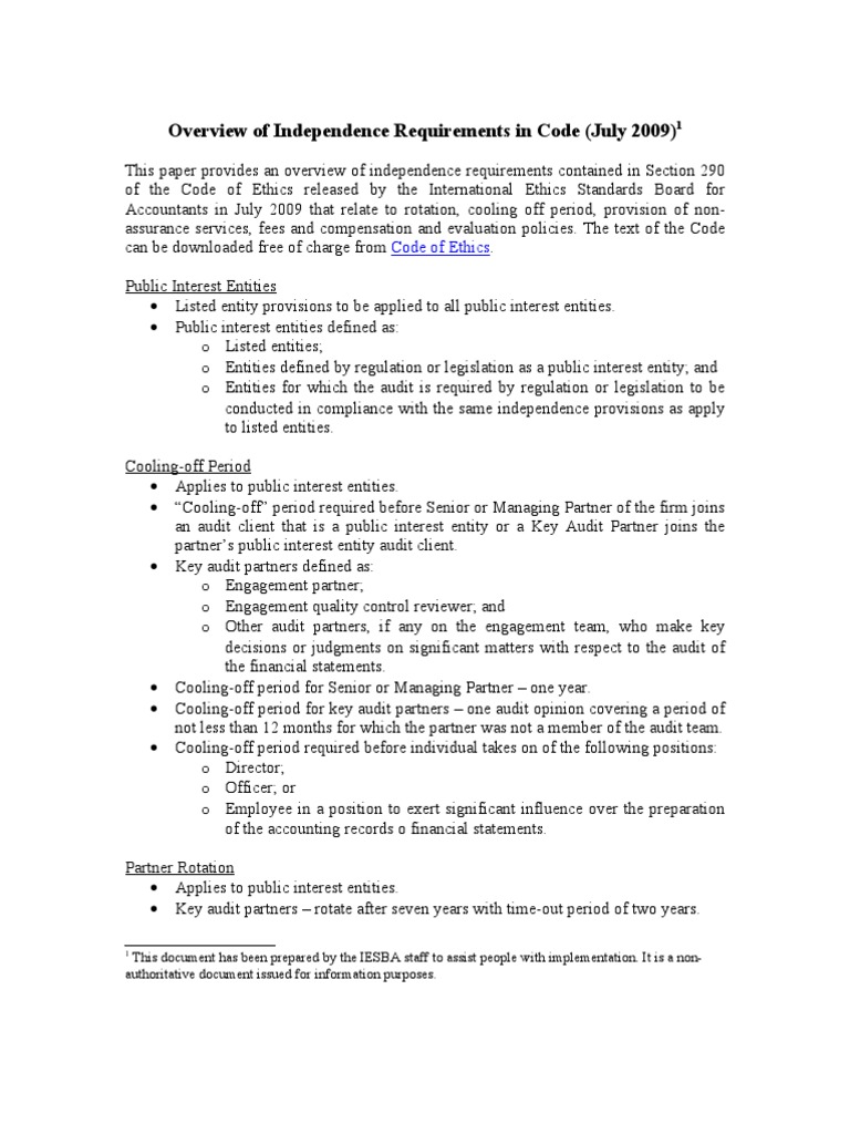 Independence Requirements in Ethics Code | PDF | Audit | Financial ...