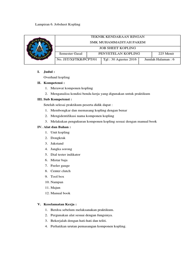 Lampiran 6. Jobsheet Kopling (FIX) PDF | PDF