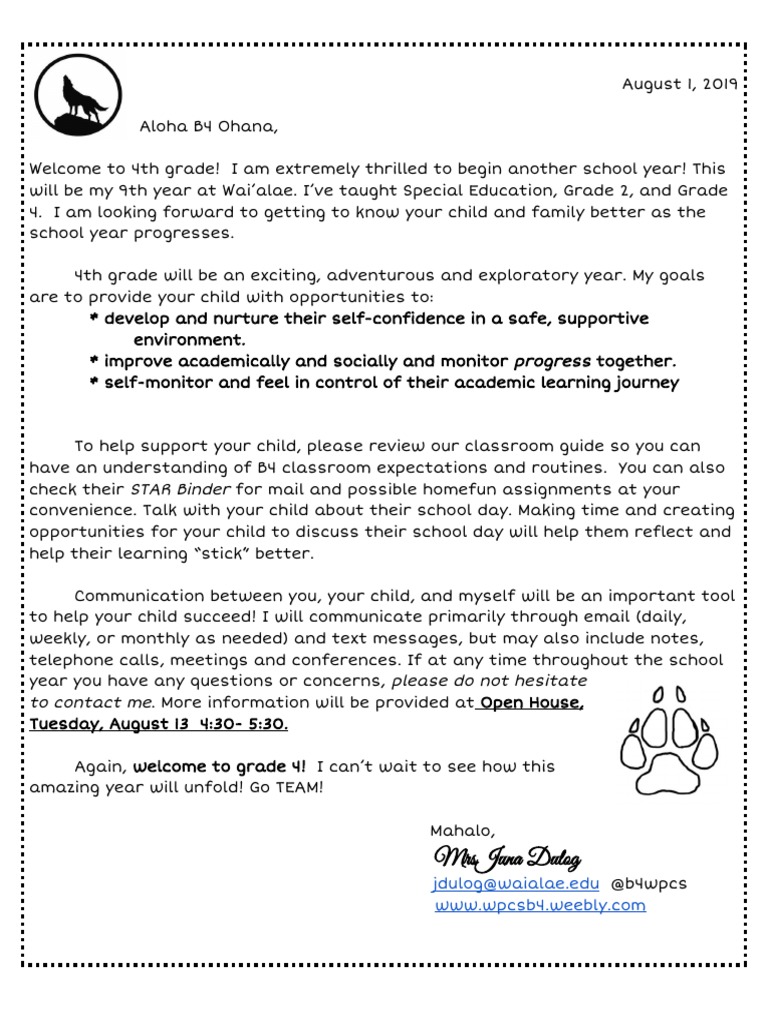 Welcome Letter | PDF | Pedagogy | Behavior Modification