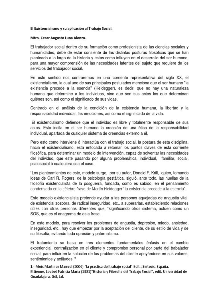 El Existencialismo y Su Aplicaci%C3%B3n Al Trabajo Social | PDF ...