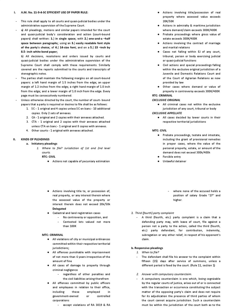 Efficient Use of Paper Rule Summary | PDF | Pleading | Affidavit