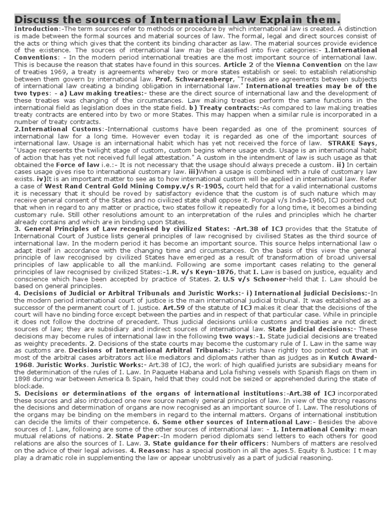 The Formal and Material Sources of International Law: Treaties, Customs ...