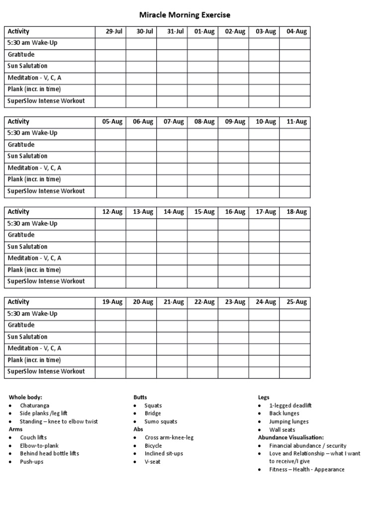 Miracle Morning Exercise Routine Guide | PDF | Mind–Body Interventions ...
