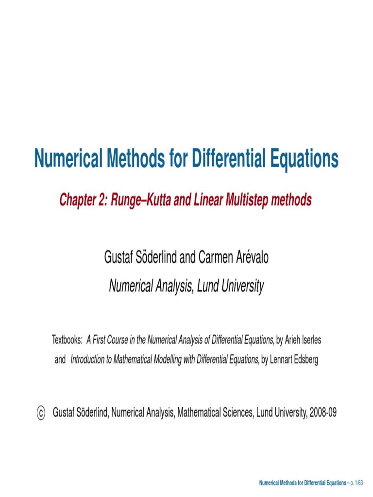 Numerical Methods For Differential Equations: Chapter 2: Runge-Kutta and Linear Multistep ...