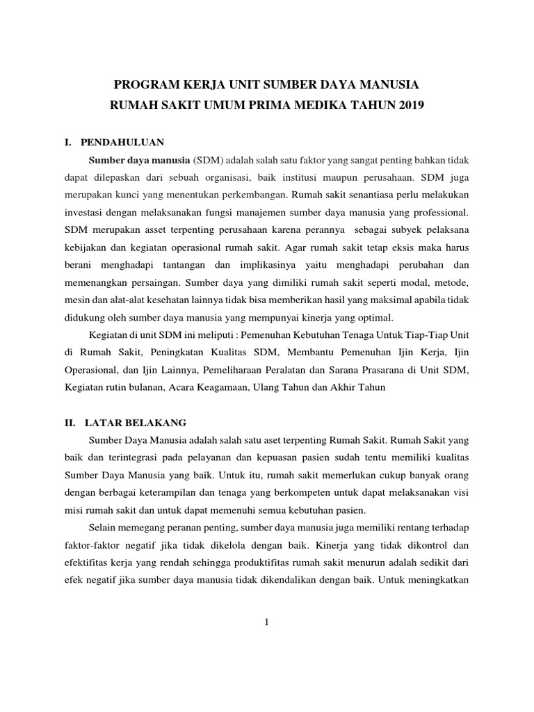 Program Kerja Unit Sumber Daya Manusia 2019 | PDF