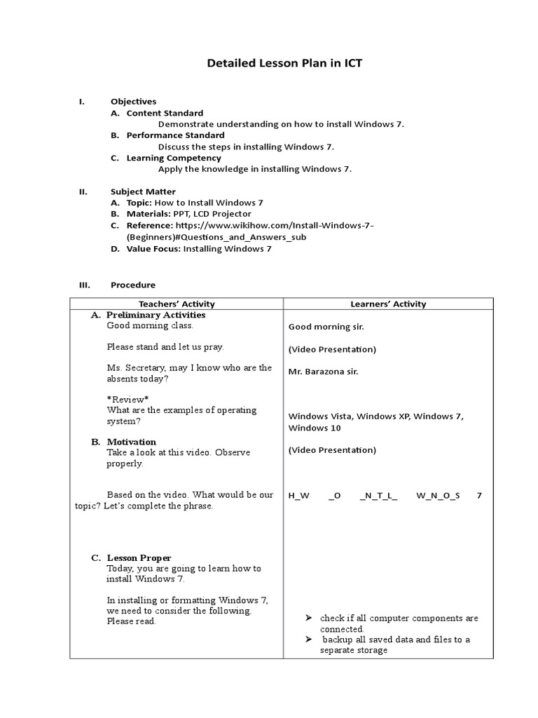 Detailed Lesson Plan in ICT | PDF | Booting | Bios