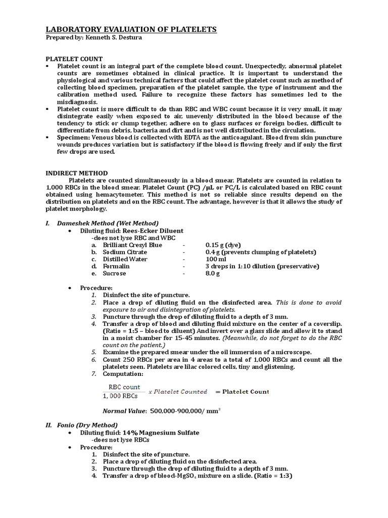 Platelet Count Notes | PDF | Platelet | Red Blood Cell