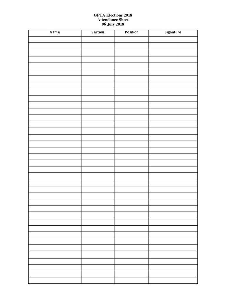 GPTA Elections Attendance Sheet | PDF