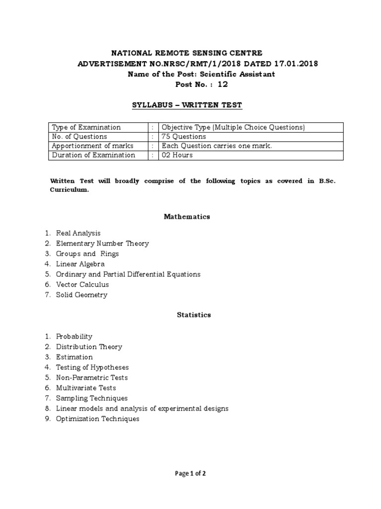 NRSC Exam Syllabus | PDF | Teaching Methods & Materials
