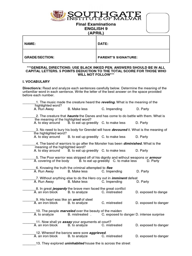 Final Exam in English 9 | Download Free PDF | Nature