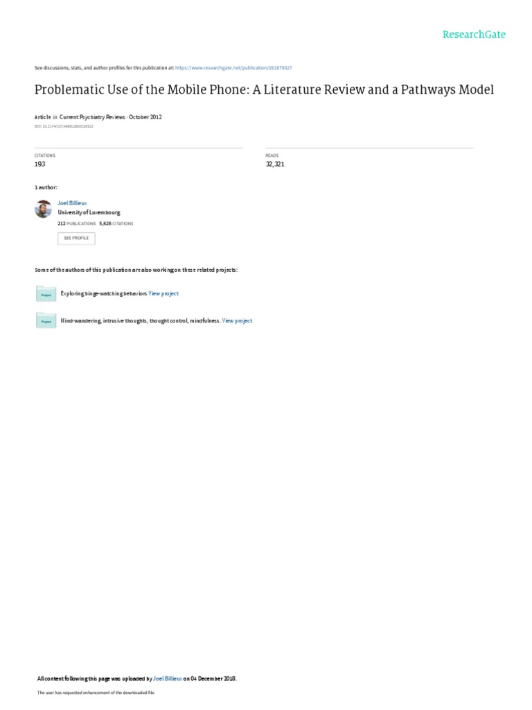 Billieux CPR MobilePhone | PDF | Impulsivity | Problem Gambling